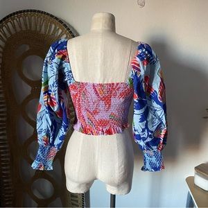 FARM Rio | Tops | Farm Rio Mixed Birds Puff Sleeve Smocked Crop Top ...
